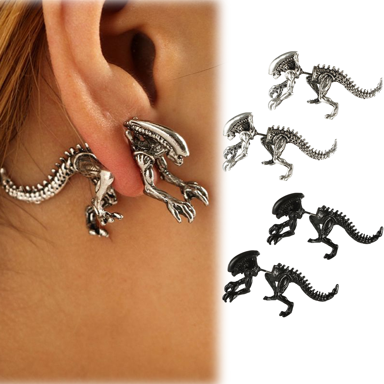 Fashion Halloween 3D Alien Beast Ear Stud Pierced Earrings Jewelry ...