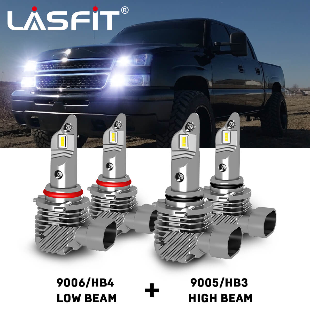 Lasfit LED Headlight High Low Beam Bulbs 9005 9006 Combo 6000K Clear ...
