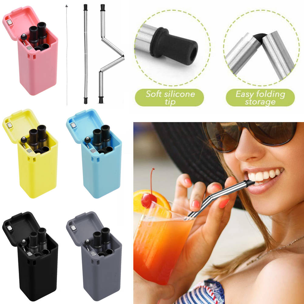 Reusable Collapsible Drinking Straws Stainless Steel Metal Straw ...