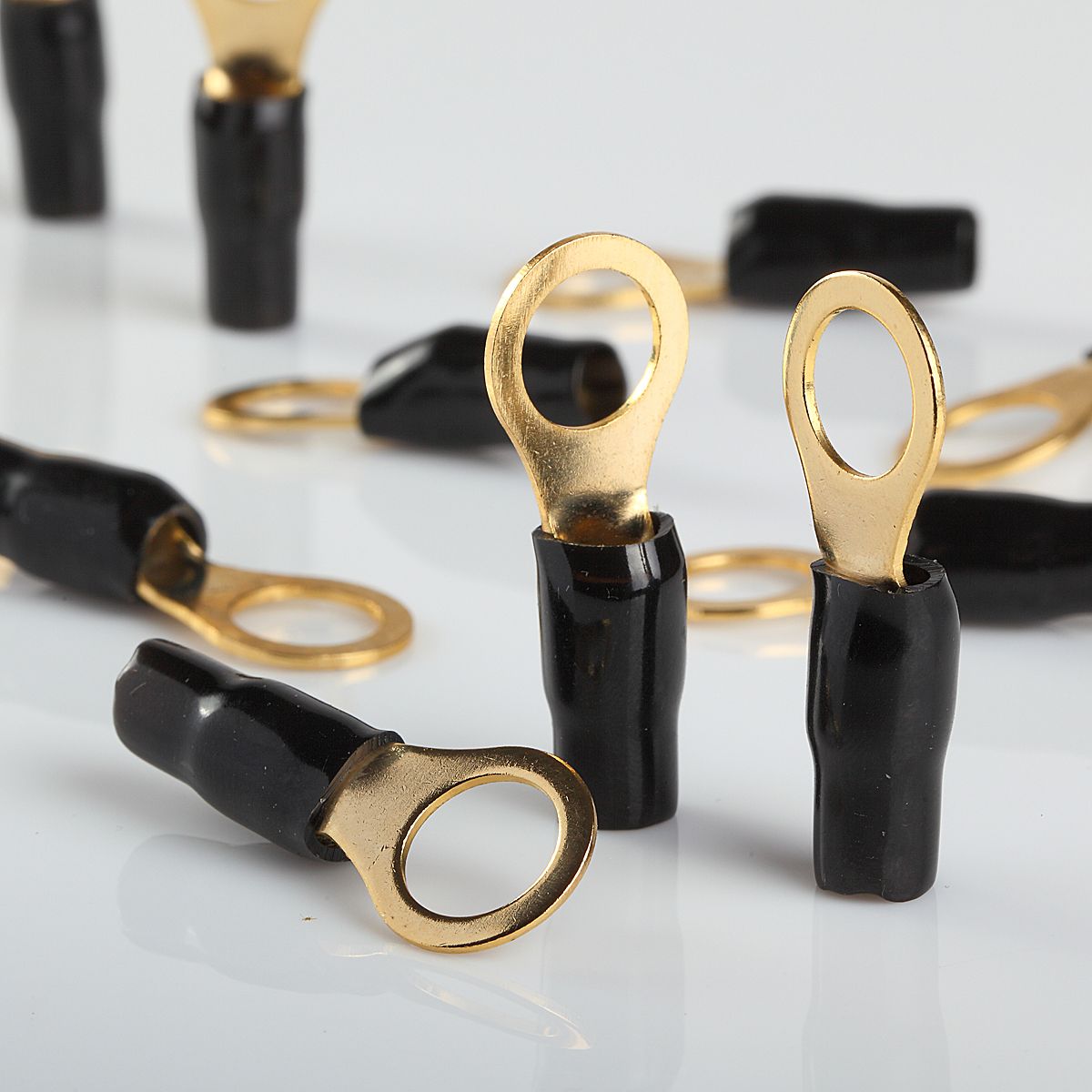 Wire Ring Terminal Gold 8 AWG Gauge 3/8" Connectors Black Insulation ...