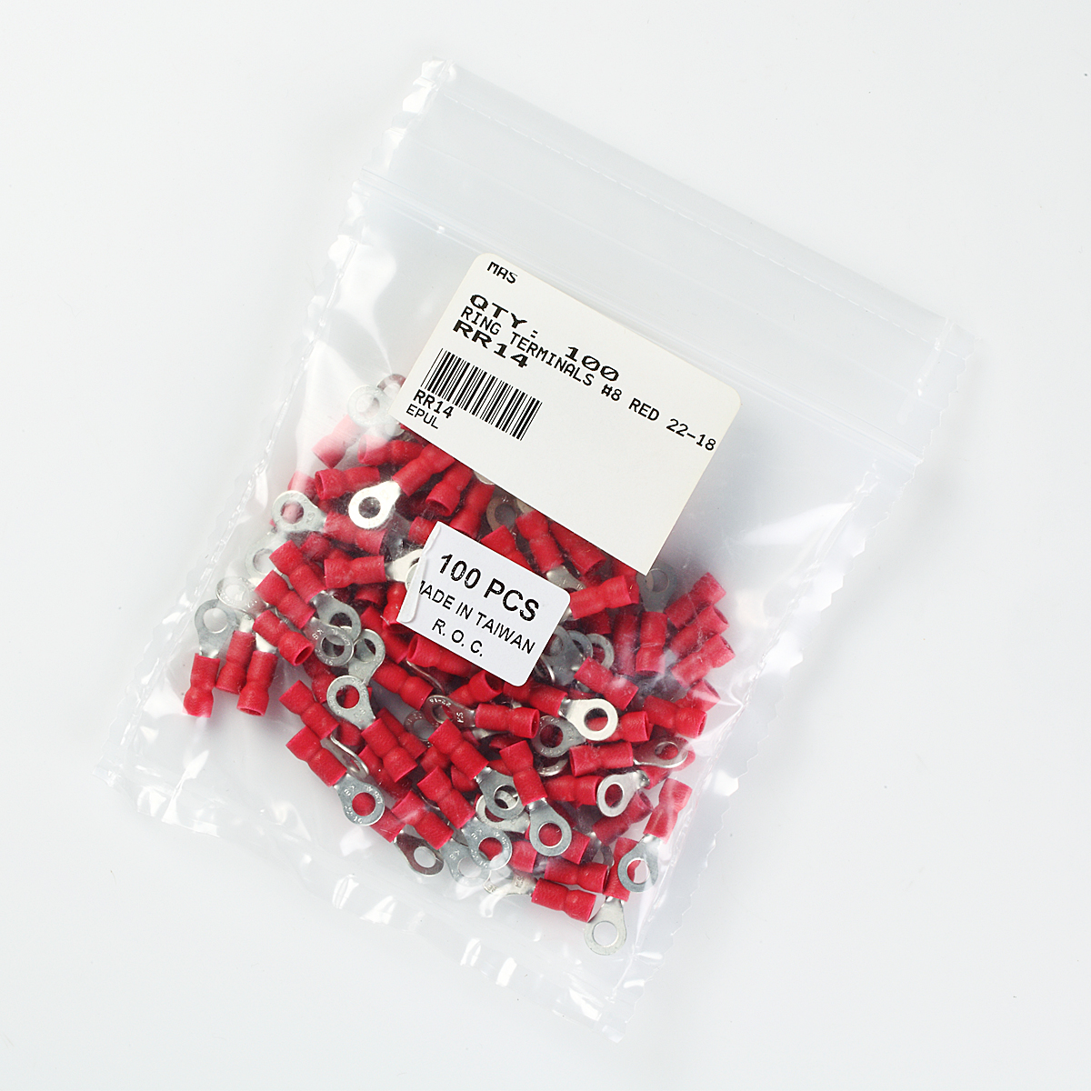 100 Pack Wire Ring Terminals Vinyl Red 22-16 Gauge #8 Car Audio ...