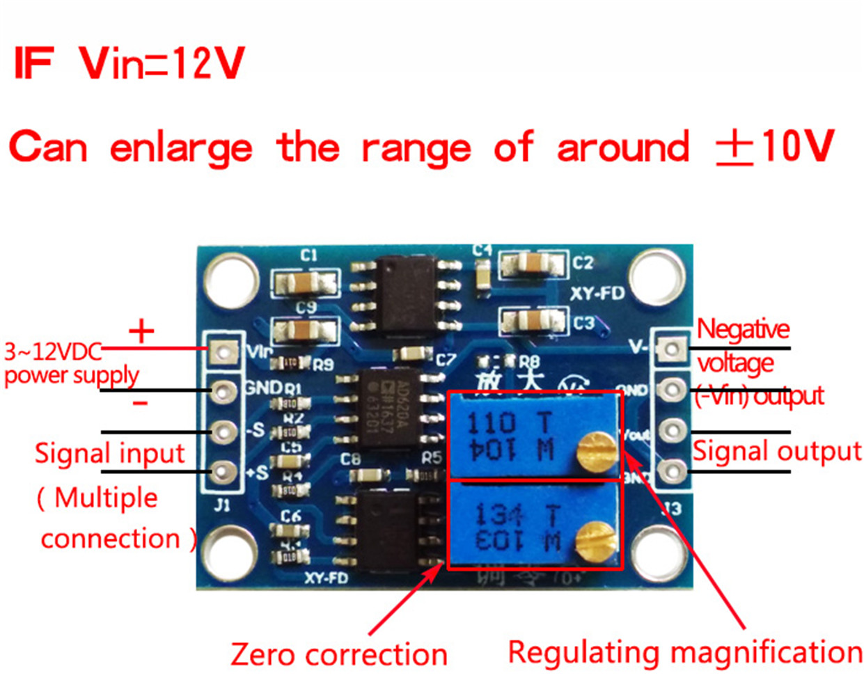 AD620 Microvolt MV/ mV Voltage Amplifier Signal Instrumentation Module ...