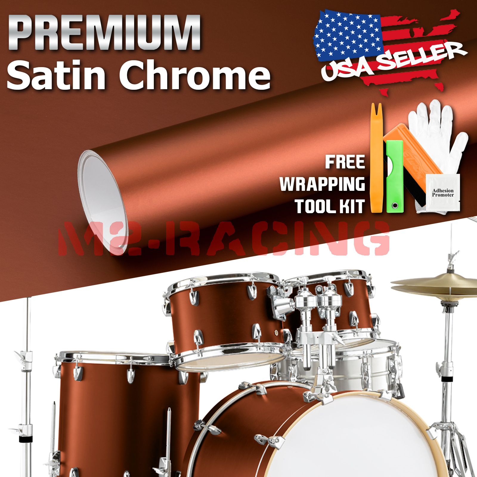 Drum Wrap Vinyl Kit Satin Chrome For Snare Kick Bass Tom WMP Shell Skin ...