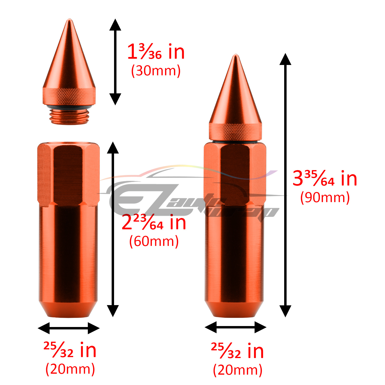 Orange 20 Pcs M12x1.5mm Lug Nuts Spiked Extended Tuner Aluminum Wheels ...