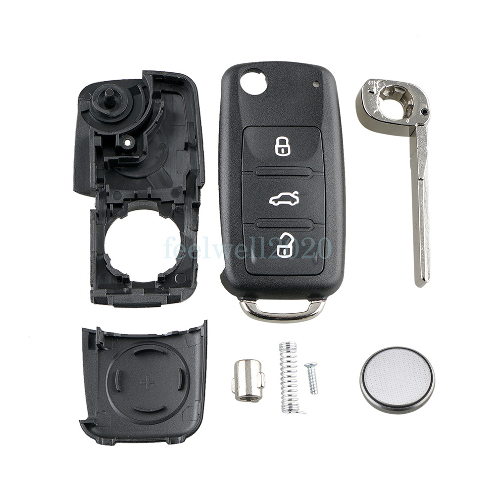 For VW Transporter Caddy 3 Button Flip Remote Key Fob Case Replacement ...