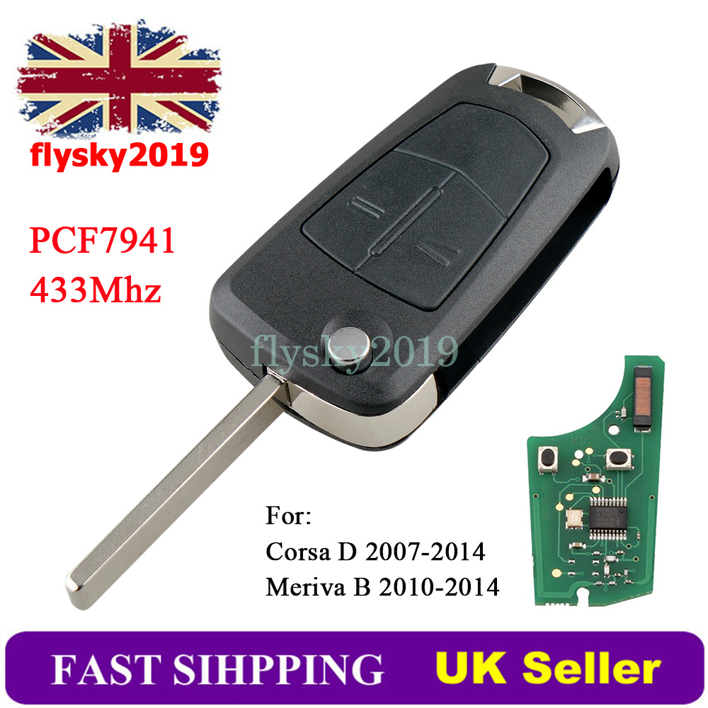 For Vauxhall Opel Corsa D Meriva B 2 Button Flip Remote Key FOB PCF7941 ...