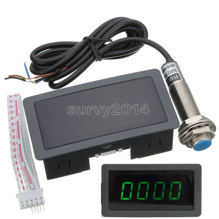 Tachometer 4 Digital LED Tach RPM Speed Meter With Hall Proximity ...