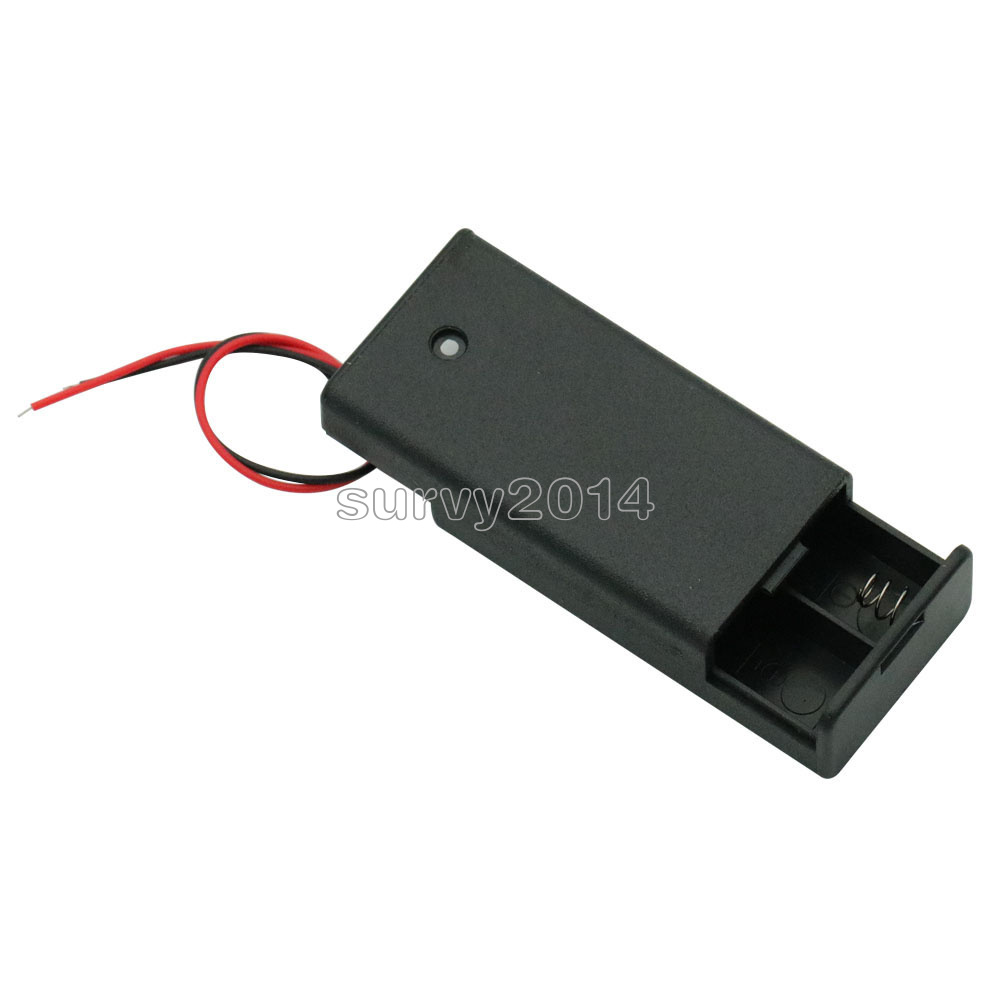 2 AA 2A Battery Holder Box Case with ON/OFF Switch and Cover for 2AA ...