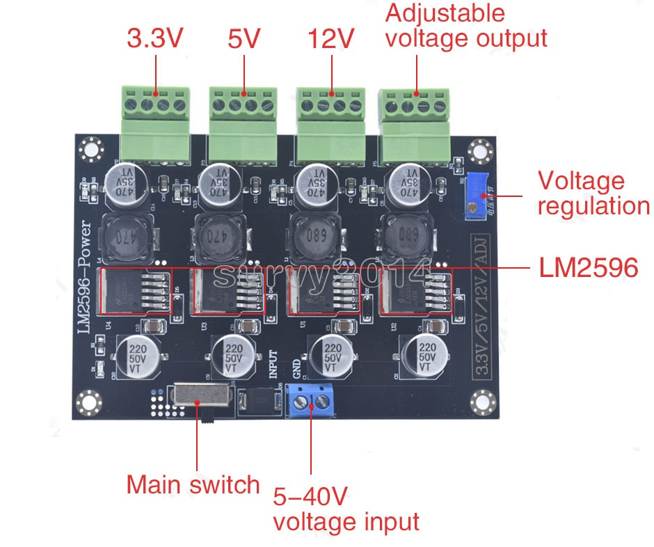 LM2596 Multi Channel Switching Power Supply 3.3V/5V/12V/ADJ Adjustable ...