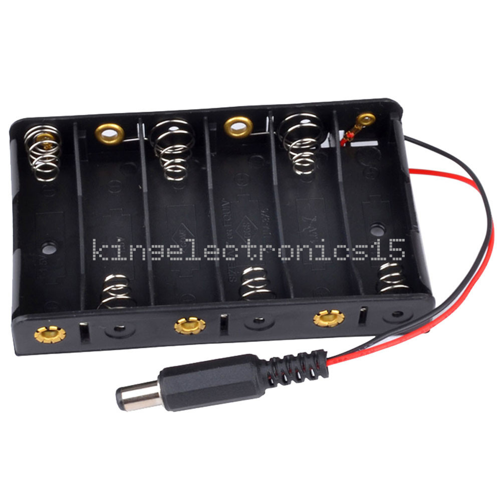 9v 6xaa 6 Aa Battery Holder Box Case With Dc 2 1 Power Jack Wire Lead