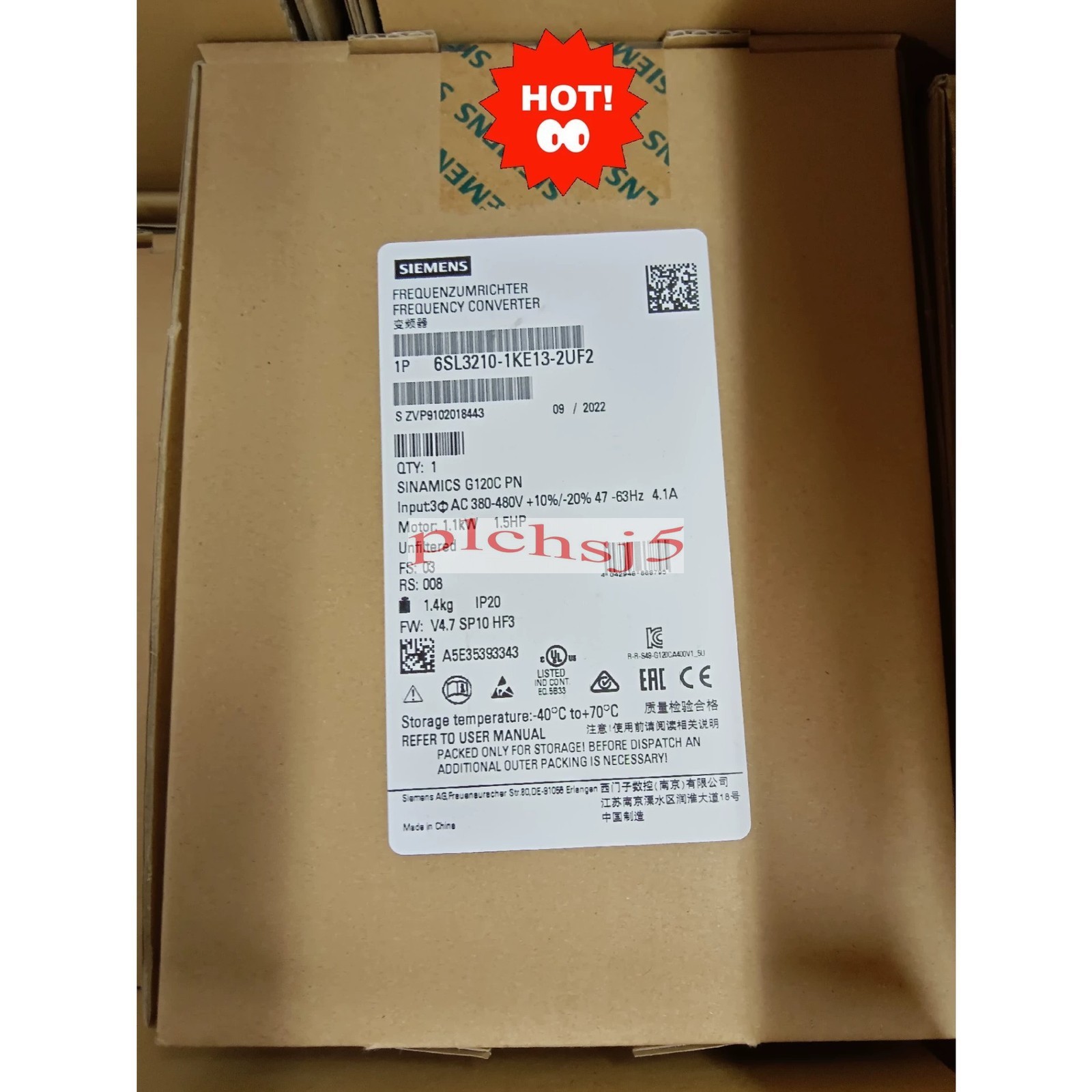1* Siemens 6SL3210-1KE13-2UF2 G120C RATED POWER 1,1KW 6SL3 210-1KE13 ...