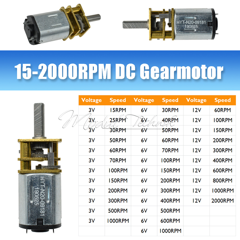 GA12-N20 DC 3V/6V/12V Micro Electric Gear Motor Speed Reduction Metal ...