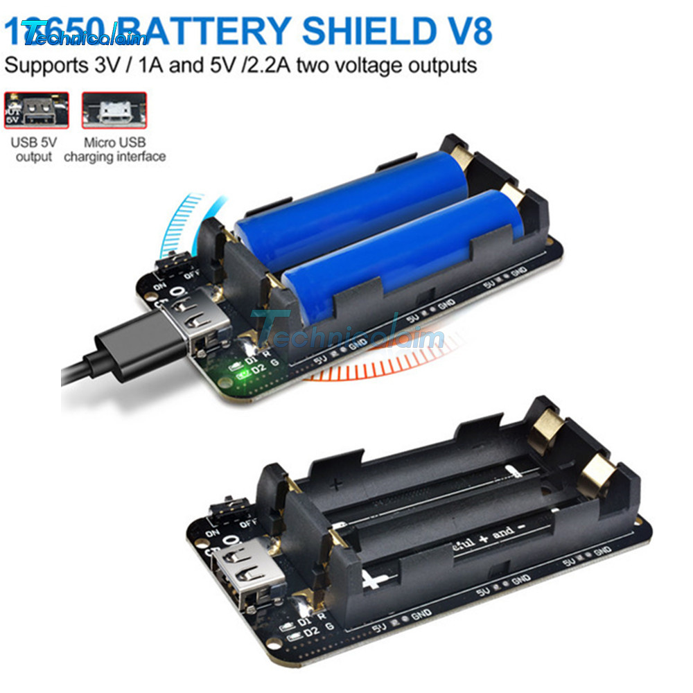 Dual 18650 Battery Shield V8 Mobile Power Bank 35v For Esp32 Esp8266 Wifi Board Ebay
