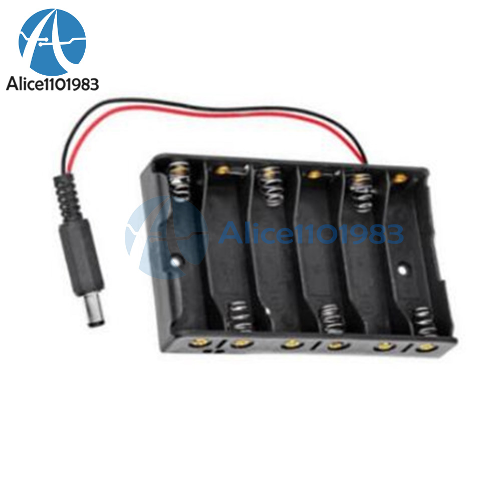 9v 6xaa 6 Aa Battery Holder Box Case With Dc 2 1 Power Jack Wire Lead