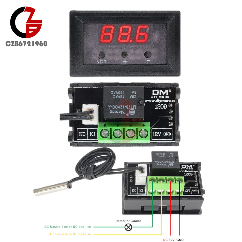 W1209WK W1209 Digital 12V Thermostat Temperature Controller w/ NTC ...