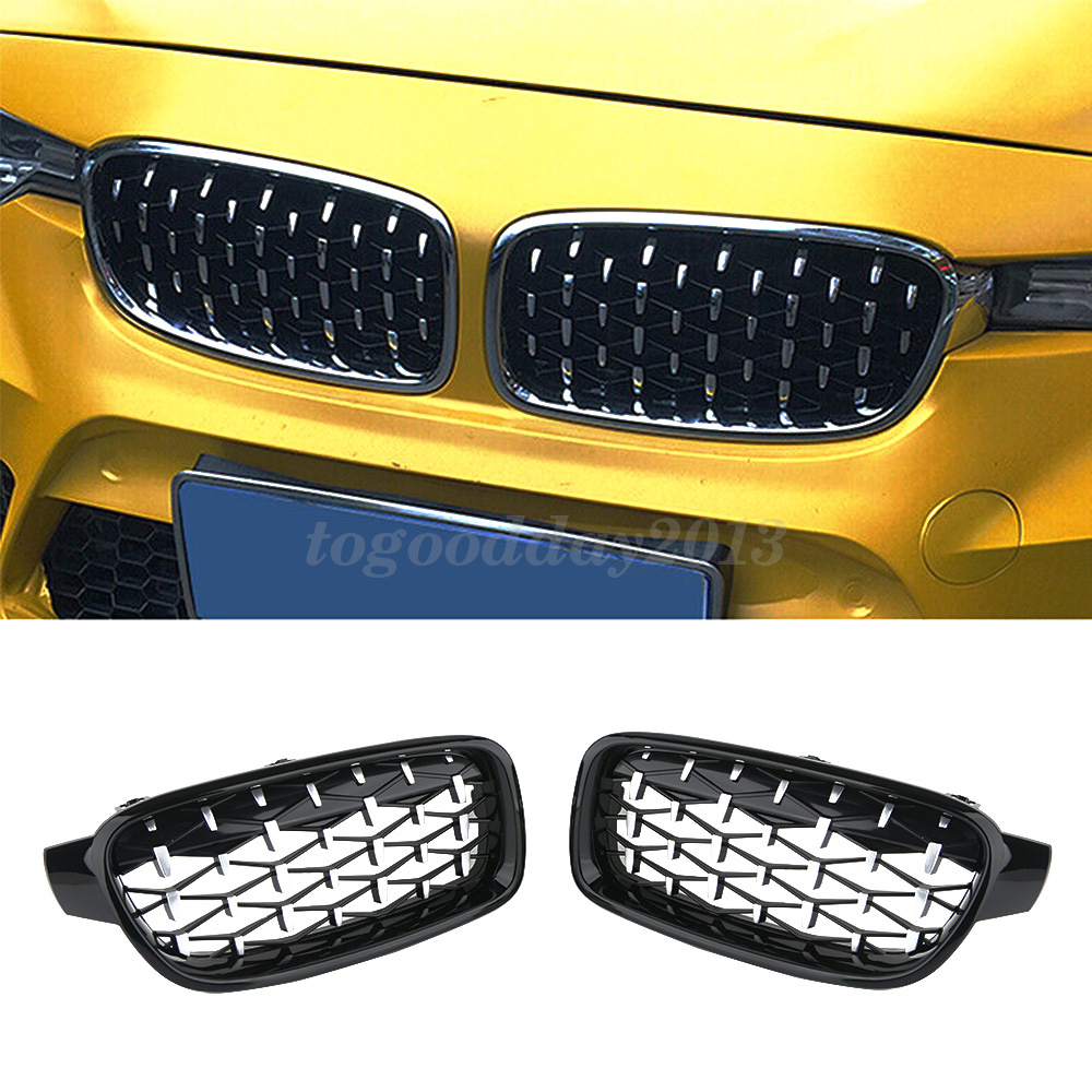 2x Front Chrome Diamond Mesh Grille Grill For BMW F30 F31 320i 328i ...